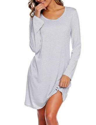 Mia Lucce Chemise de Nuit Femme Manches Longues Coton Chemises de Nuit Femme V&ecirc;tement De Nuit Rond S-3XL
