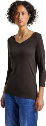 Street One 3227964 T-Shirt Basique avec Boutons, Marron fonc&eacute;, 38 Femmes