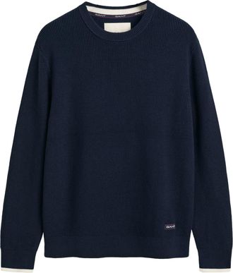GANT Herren Ribbed Cotton C-Neck Pullover, Evening Blue, X-Large