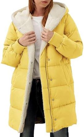 Generic Parka dhiver surdimensionn&eacute;e doubl&eacute;e Sherpa pour femme - Parka matelass&eacute;e en polaire chaude avec fermeture &eacute;clair - Avec capuche, jaune, XXL