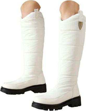 Generic Bottes mi-hautes pour femme - Pour lautomne et lhiver - Confortables - Talon bas - Bout carr&eacute; - Fermeture &eacute;clair lat&eacute;rale - Large mollet, 2 blanches.,