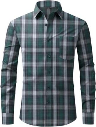 Generic Chemise formelle &agrave; manches longues contrast&eacute;es pour homme, chemise &agrave; carreaux boutonn&eacute;e, col rabattable, chemise daffaires, haut de printemps et dauto