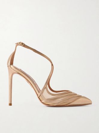 Aquazzura Alana 105 Pumps Aus Metallic-leder Und Mesh - Gold
