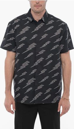 Neil Barrett Short Sleeve hirt With All-Over Thunderbolt Print size M