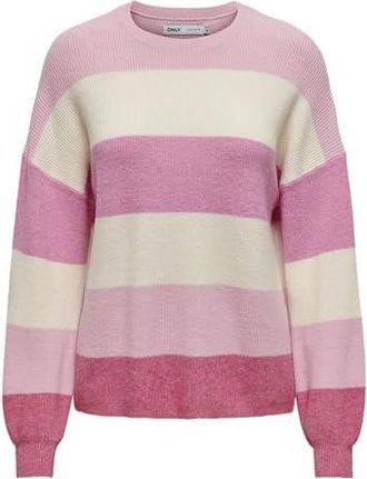 Only Only Femme Onlatia L/S Stripe Pull KNT Noos Sweater, Pink Lady/Stripes : W. Jetstream/Moonlight/Pink Yarrow, XS EU