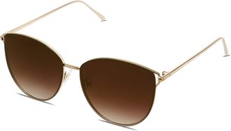 Sojos Retro Runde Katzenaugen Sonnenbrille Mirrored Metall Flach Linsen SJ1085 mit Gold Rahmen/Verlauf Braun Linse