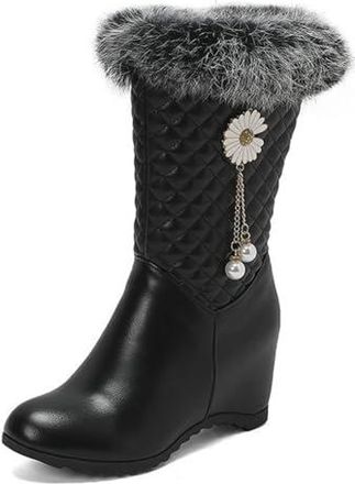 Generic Bottes de neige dhiver &agrave; bout rond cach&eacute; &agrave; talon compens&eacute; avec fermeture &eacute;clair lat&eacute;rale pour femme, Noir, 39.5 EU