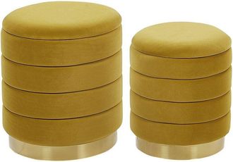 Beliani Beliani - Lot 2 Poufs Coffres de Rangement en Velours Jaune Fonc&eacute; et Base en Acier Dor&eacute; Id&eacute;als pour Chambre ou Salon au Design Glamour et Chic