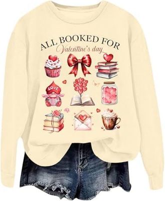 Generic Pull pour femme - Haut de Saint-Valentin avec imprim&eacute; coeur accrocheur - Sans capuche - Col rond - Manches longues - Pull &agrave; capuche - Pull d&eacute;contract&eacute;