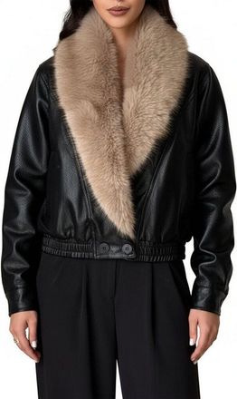 Ital-Design Lederimitatjacke Lederimitat-Jacke mit Fellkragen für Damen (90763984) Dekofell Gefüttert Winterjacke in Schwarz