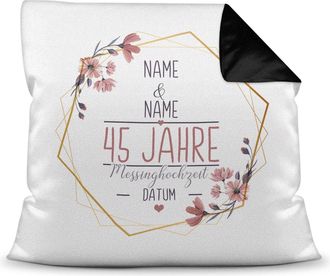 Tassendruck Kissen Hochzeitstag Messing Hochzeit - mit Name & Datum selbst gestalten - 45 Jahre Ehe, Geschenk Hochzeit, Jubiläum, Jahrestag - Farbkissen Rückseite