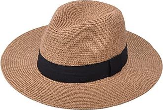 Dreshow Femme Homme Chapeau de Paille Panama Chapeau Été Large Bord Chapeau de Soleil Anti-UV pour Plage Voyage Chapeau de Soleil