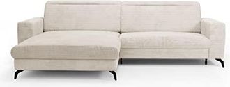 Cavadore Ecksofa Bounce mit Cord-Bezug / Eckcouch mit Schlaffunktion, Bettkasten + Kopfteilverstellung / 290 x 88-108 x 178 / Breitcord, Creme-Beige
