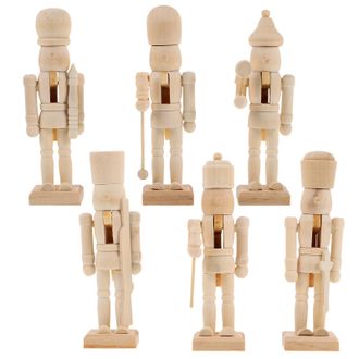 Frcolor 6 St&uuml;cke Unfinished Holz Nussknacker Ornament Unlackiert DIY Nussknacker Soldat Weihnachten Dekoration
