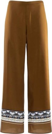 Nenette Femme, Pantalons, Brun, Taille: 44 FR Pantalon Large avec Bordure G&eacute;om&eacute;trique Contrast&eacute;e