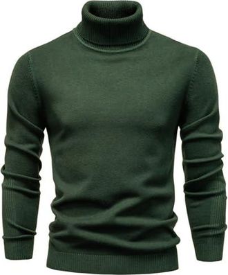 Generic Chemise c&ocirc;tel&eacute;e &agrave; col roul&eacute; pour homme, coupe ajust&eacute;e, pull en tricot d&eacute;contract&eacute; &agrave; col roul&eacute;, couche basique, hauts torsad&eacute;s, Vert, XXL