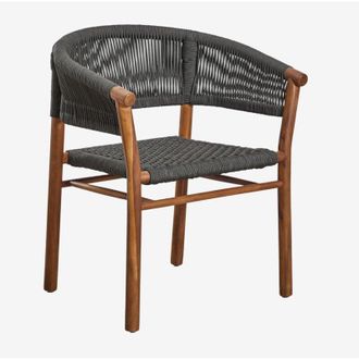 Sklum Sklum - Chaise de salle à manger classique en bois dacacia et corde tressée avec accoudoirs Tenay Gris Graphite
