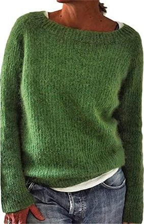 Minetom Femme Pull Col Rond Pull-Over Sweater Hauts à Manches Longues Chandail Casual Tricots Hiver Automne Chemise Vert XL