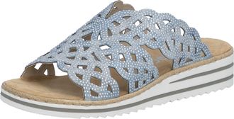 Rieker Pantolette RIEKER, Damen, Gr. 39, hellblau, Lederimitat, Schuhe Pantolette, Sommerschuh, Strandschuh, Hausschuh, Keilabsatz, mit Strass-Steinchen