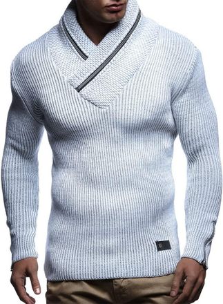 LEIF NELSON Herren Pullover Hoodie Strickpullover Longsleeve Sweater Sweatshirt Zipper LN4170 Größe XL Ecru/Grau