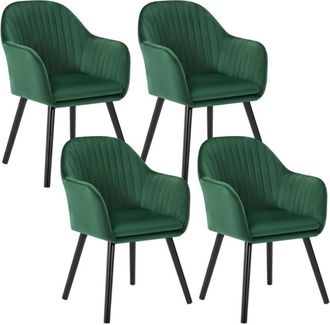 Woltu Woltu - Lot de 4 Chaises de salle &agrave; manger Assise en Velours, Chaise pour Cuisine/Salon/Caf&eacute;, Vert Fonc&eacute;