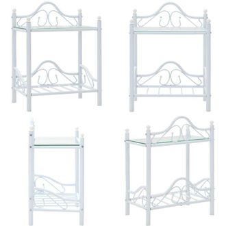 vidaXL Table de chevet Acier et verre trempé 45 x 30,5 x 60 cm Blanc - Table De Chevet - Meuble De Chambre - Table Dappoint - Table Blanche - Table Avec