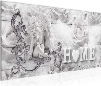Runa Art Wandbild Home Holz 1 Teilig 100 x 40 cm Modern Bild auf Vlies Leinwand Engel Wohnzimmer Schwarz Weiss 026112c