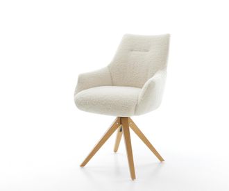 DELIFE Drehstuhl Alja-Flex mit Armlehnen Teddystoff Beige Holzgestell kantig Natur 360&deg; drehbar Taschenfederkern, Esszimmerst&uuml;hle
