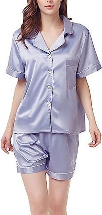 Generic Ensemble de pyjama en satin soyeux à manches courtes pour femme - Vêtements de nuit en satin pour femmes - Ensembles de vêtements de détente petite et