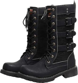 Minetom Bottes De Moto Classiques Pour Hommes Boots À Lacets Confortable Pour Travail Chaussures À Talon Bas E Noir 46 EU