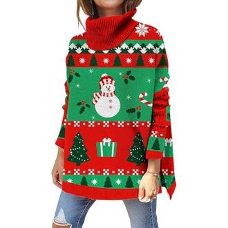 Generic Pull Noel Femme Pull De Noel Femme Pulls De Noël Haut Col Imprimé Festif - Top Tricoté Chaud Célébrations
