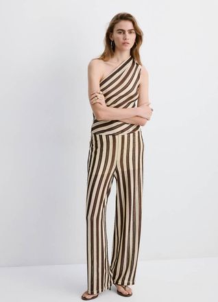 Mango Top asym&eacute;trique rayures marron - Femme - XS - MANGO