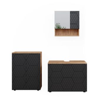 Vicco Badm&ouml;bel-Set Irma, Anthrazit gestreift, 3 Teile, mit Unterschrank 80 cm