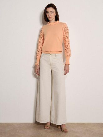 Apricot Rundhalspullover Mesh-Pullover aus Spitze
