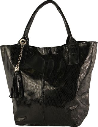 modamoda.de T248 - Ital. Shopper Large mit Innentasche aus Leder, Farbe:Schwarz