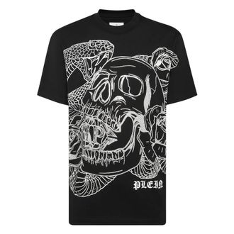 Philipp Plein Homme, Tops, Noir, Taille: 2XL T-Shirt Col Rond Snake