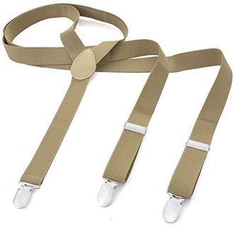 Miobo Bretelles de pantalon pour femme ou homme - Longues bretelles &eacute;lastiques en Y avec 3 clips de couleur unie - beige - One Size
