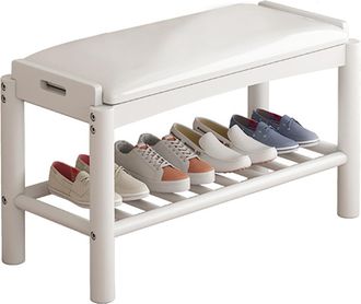 Generic 2-stöckige Schuhregalbank Mit Kissen - Eingangsbank Aus Massivholz for Haustür, Flur(White,60cm/23.6)