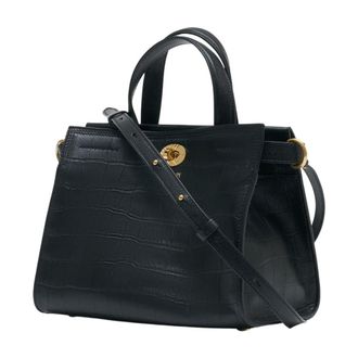 Burberry Womens Crocodile-Embossed Lambskin Top Handle Bag Black