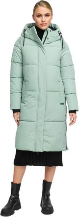 Marikoo Damen Wintermantel (XS-3XL) - gesteppt, mit Kapuze & Rei&szlig;verschlussschlitze - N082 - SmokeyMint Gr&ouml;&szlig;e L - Gr.L