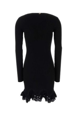 Blumarine Lace-Trimmed Ribbed Viscose Dress - Black