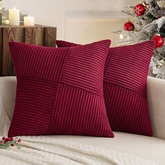Miulee Lot de 2 Housses de Coussins Corduroy Housses de Coussins décoratives avec Fermeture éclair cachée Convient pour Chambre à Coucher Salon Vin Rouge 40X