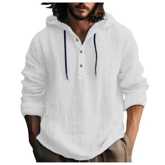 Generic Sweat &agrave; capuche pour homme en coton &agrave; manches longues et col boutonn&eacute; l&eacute;ger, respirant, confortable, doux, d&eacute;contract&eacute;, couleur unie, pull printemps 2