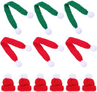Angoily 12 St&uuml;ck Strickm&uuml;tzen und Schal Kleiner Weihnachtsm&uuml;tzen und Strickschals In Rot und Gr&uuml;n Weihnachtliche Flaschendeko f&uuml;r Party und Basteln