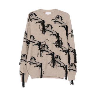 Stella McCartney Gestickter Pferde-Wollpullover - - Knitwear - Damen - Beige - S