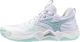 Mizuno Wave Momentum Elite Damen Hallenpumps - AW25, Wei&szlig;-Blau-T&ouml;nung, 40.5 EU