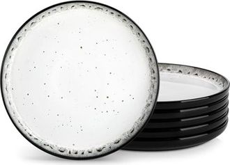 VANCASSO S&eacute;rie PLAYA Lot de 6 Assiettes Plates en Porcelaine 26 cm - Va au Micro-Ondes, Four et Lave-Vaisselle - Blanc C&eacute;ramique &Eacute;maill&eacute;, Design &Eacute;l&eacute;gant et R&eacute;s