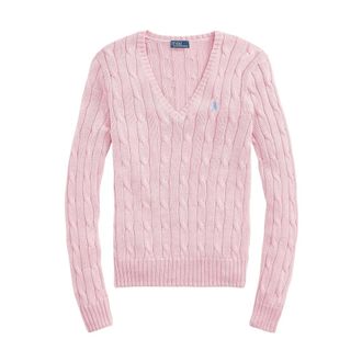 Polo Ralph Lauren Femme, Pulls, Rose, Taille: 36 FR Pull en coton &agrave; col en V et maille torsad&eacute;e