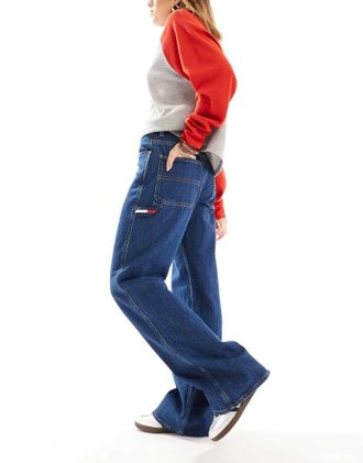 Tommy Jeans Mia - Jean droit décontracté style charpentier à taille mi-haute - Bleu foncé délavé