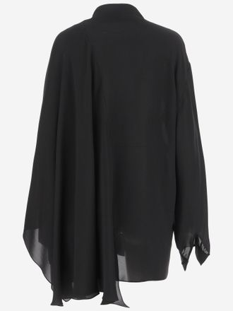 Balenciaga Womens Silk Georgette Blouse With Lavalliere Collar Black Knitwear Sweater